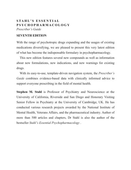 Prescriber's Guide Stahl's Essential Psychopharmacology 7th Edition ...